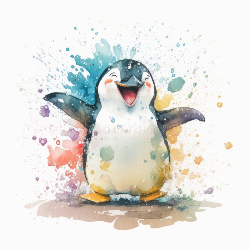 Laughing Penguin. Style of a Messy Children S Book Generative AI Stock ...