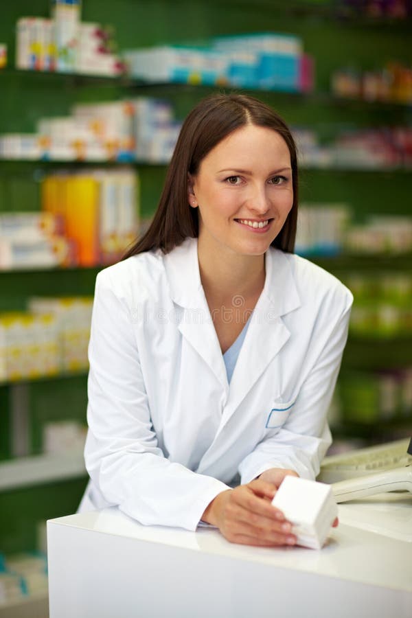 Laughing PTA in pharmacy stock image. Image of checkout - 201155799