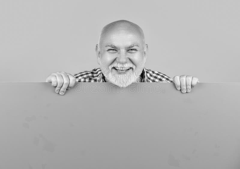 Laughing Senior Man with Copy Space on Blank Banner. Advert Stock Image ...