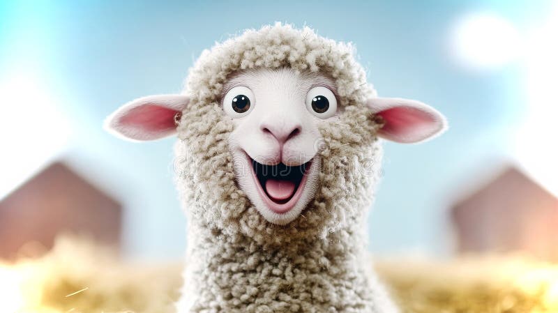 Laughing Sheep on a Rustic Farm with a Joyful Expression in Soft ...
