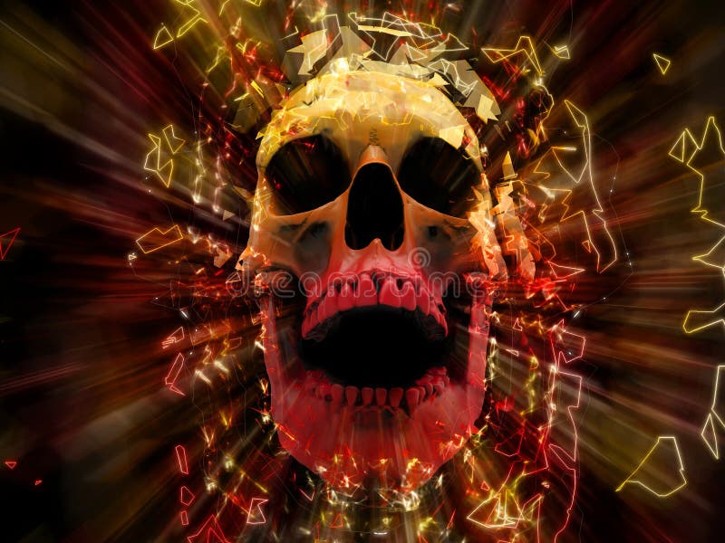 Laughing Skull Exploding into Hundreds Neon Polygon Elements Stock Illustration - Illustration ...