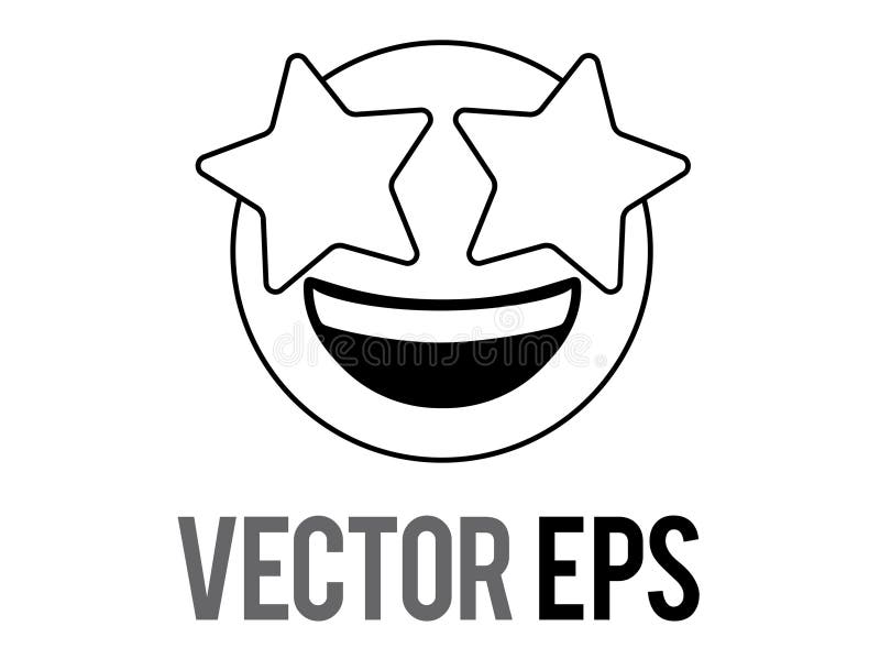 Laughing, Smiling Face Line Icon with Star Eyes Stock Vector ...