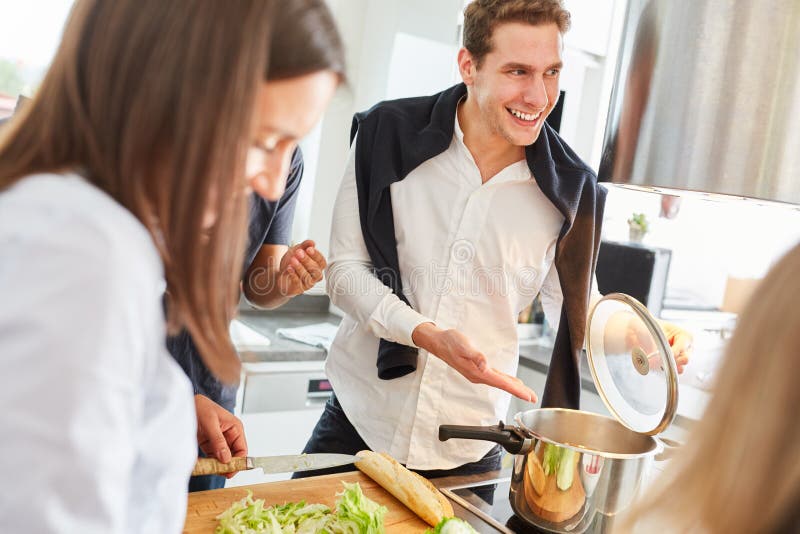 Students Prepare Meals Together in the Shared Kitchen Stock Image ...