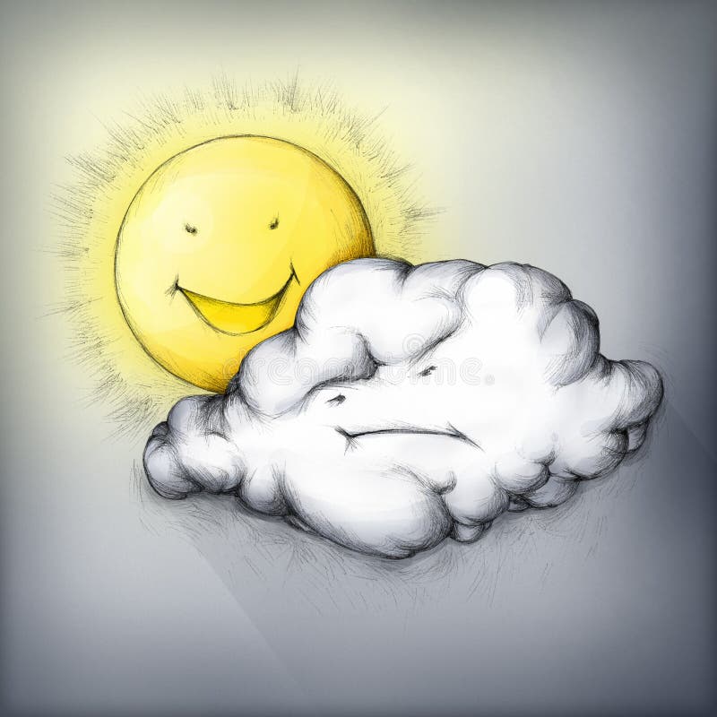 Laughing Sun Behind an Angry Rain Cloud Stock Illustration ...