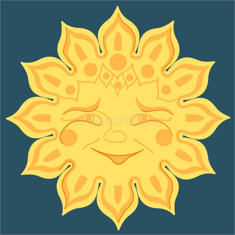 Laughing Sun with Red Cheeks in Slavic Style. Vector Image Stock Vector ...