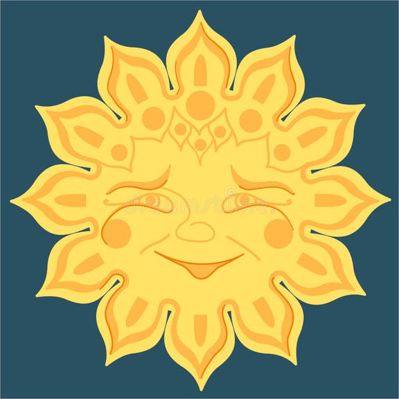Laughing Sun with Red Cheeks in Slavic Style. Vector Image Stock Vector ...