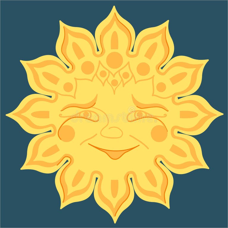 Laughing Sun with Red Cheeks in Slavic Style. Vector Image Stock Vector ...