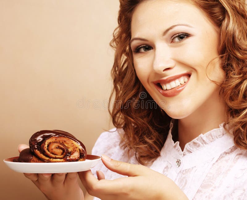 Laughing woman with cake stock image. Image of cute, beauty - 38704547