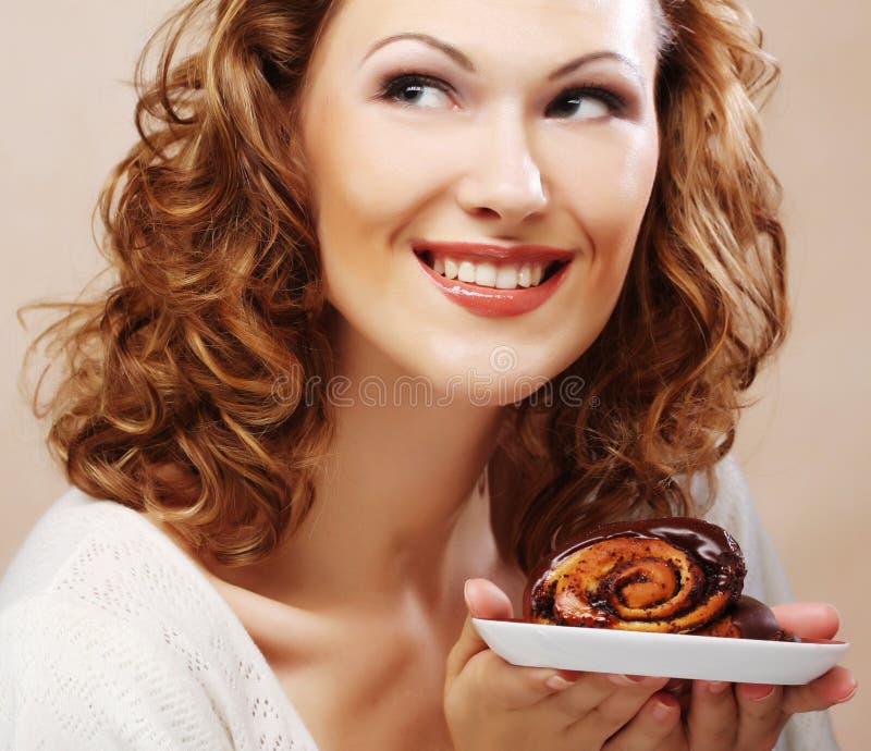 Laughing woman with cake stock photo. Image of appetite - 40835148