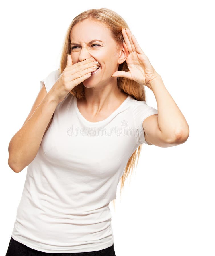 Laughing Woman Eavesdropping Stock Image - Image of person, female ...