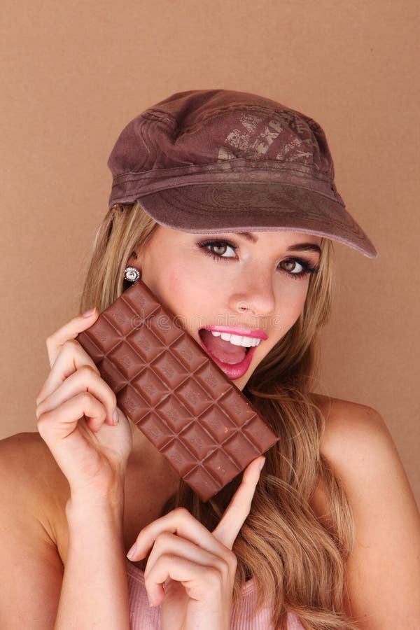 Laughing Woman Holding Chocolate Stock Image - Image of portrait ...