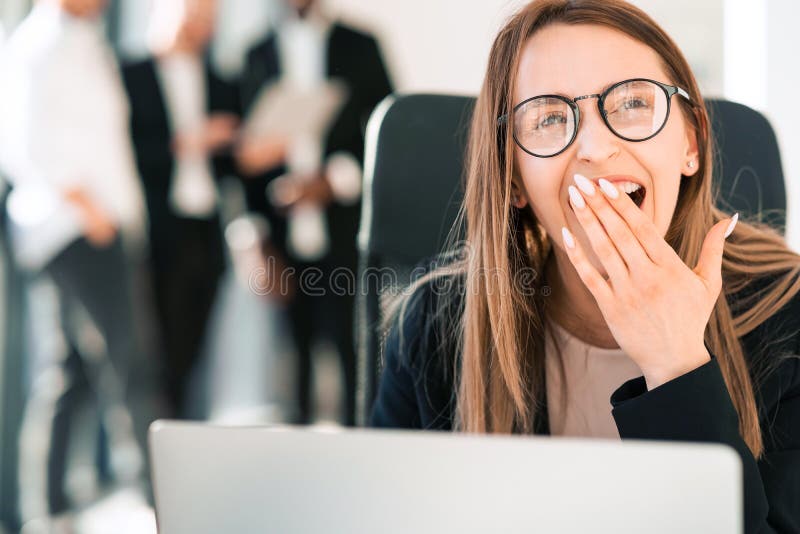 Joyful Office Worker Laughing at Hilarious Meme on Computer . Stock ...