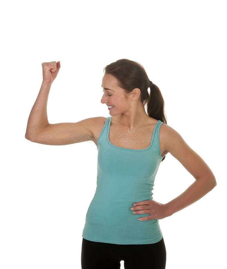 Laughing Woman Shows Muscles Stock Photo - Image of muscular, sport ...