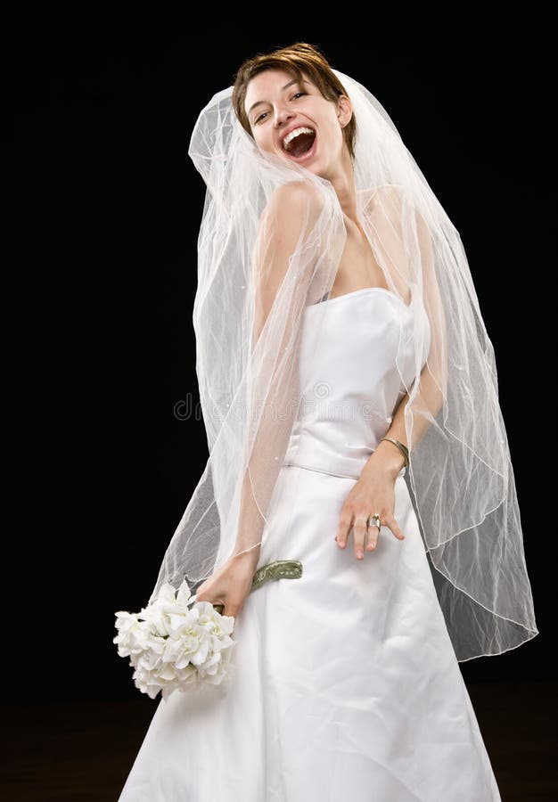 Laughing Young Bride in Wedding Dress and Veil Stock Image - Image of ...