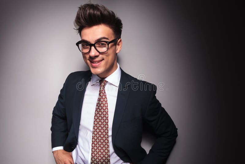 Laughing Young Businessman with Glasses Stock Photo - Image of head ...