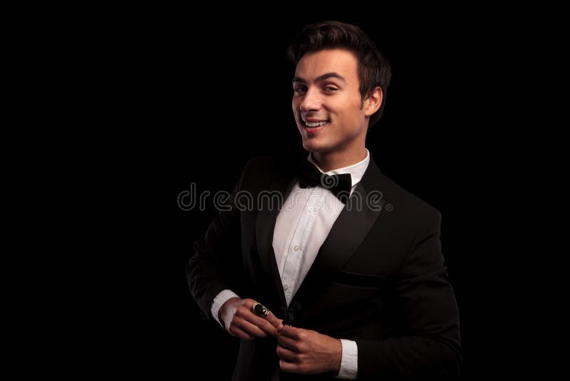 Laughing Man in Tuxedo on White Stock Image - Image of suit, jacket ...