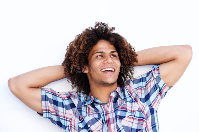 Laughing Young Man with Hands Behind Head Stock Image - Image of adult ...