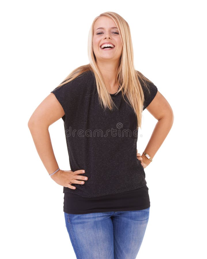 She Laughs Easily. Studio Shot of an Attractive Young Woman Standing ...