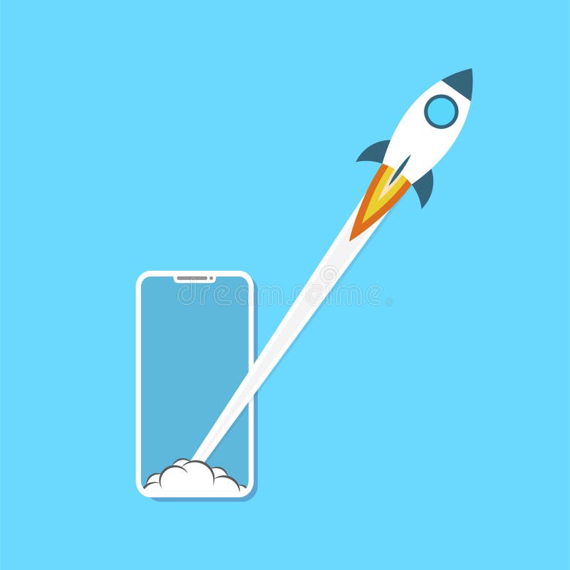 Launch App Concept on Smartphone on Blue. Stock Illustration ...