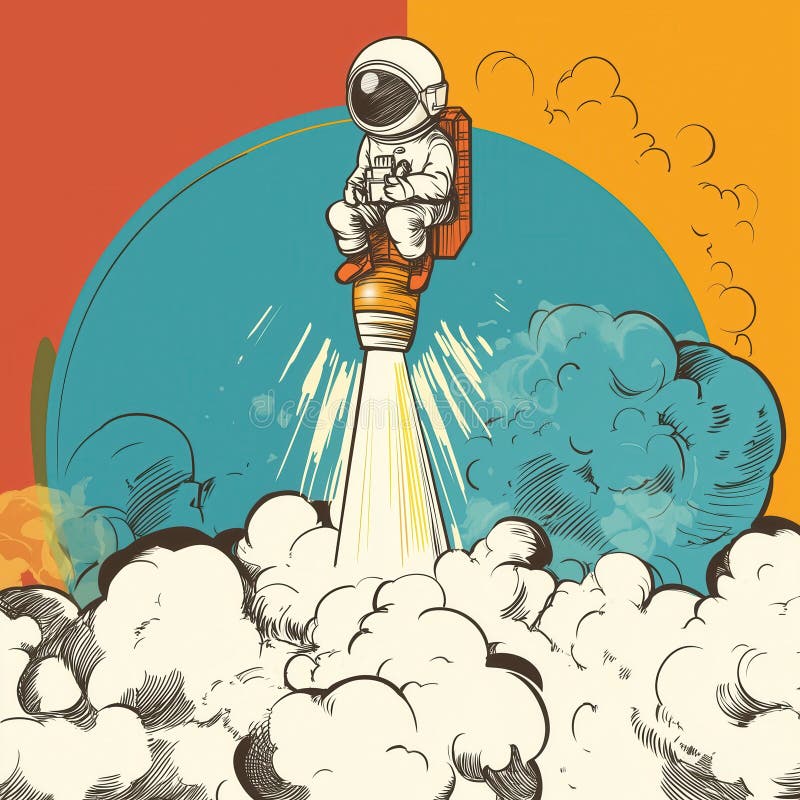 Launch of Astronaut Outer Space Digital Illustration Colorful ...