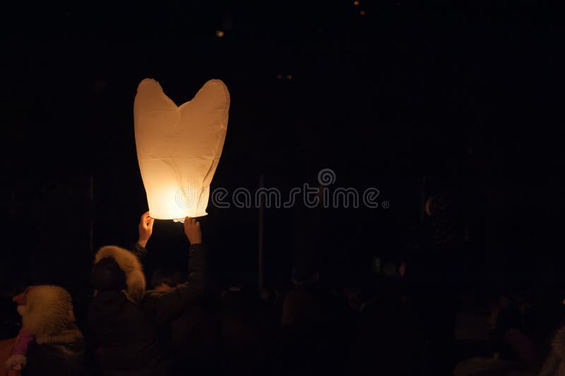 Launch Balloons on Valentine`s Day, Late in the Evening Editorial Photo ...