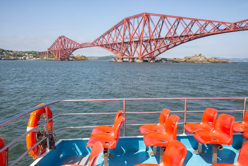 Launch Boat Making a Round Trip Near Forth Railroad Bridge Stock Image ...