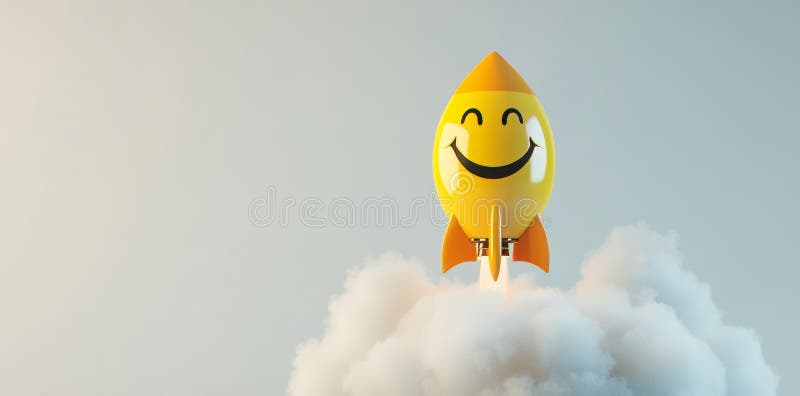 The Launch of the Happy Smile Rocket in Social Media, 3D Renderings ...