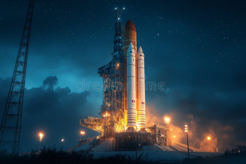 Launch Pad for Launching Satellites, Illuminated by Bright Lights ...
