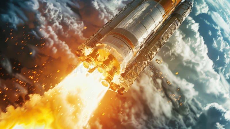 Launch of Powerful Rocket with Fiery Engines Propelling Spacecraft into ...