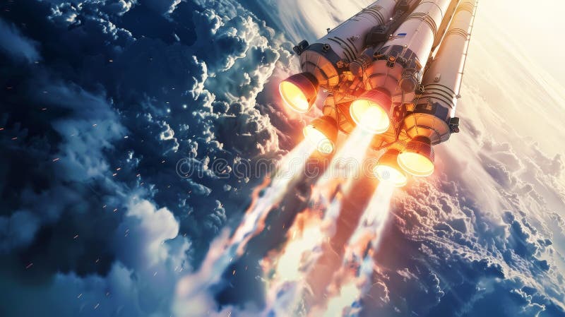 Launch of Powerful Rocket with Fiery Engines Propelling Spacecraft into ...