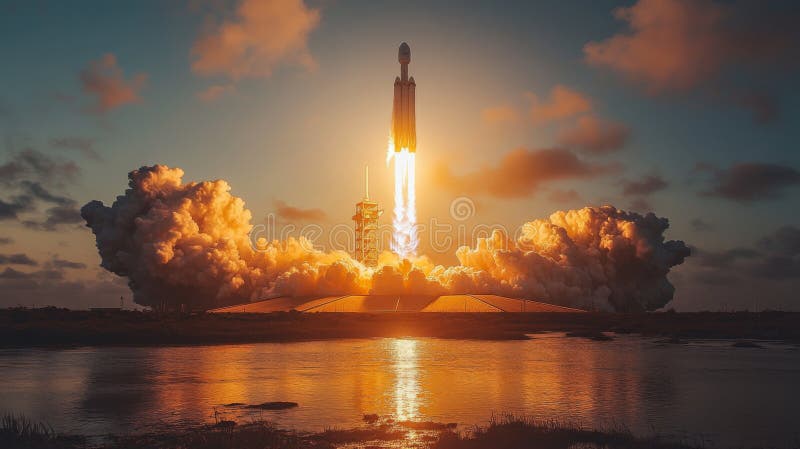 Launch of a Powerful Rocket into the Sky at Sunset Showcasing the ...