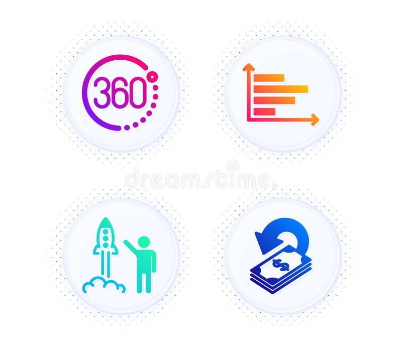 Launch Project, 360 Degrees and Horizontal Chart Icons Set. Cashback ...