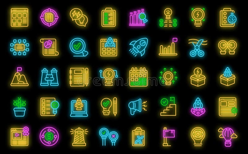 Launch Project Icons Set Vector Neon Stock Vector - Illustration of ...