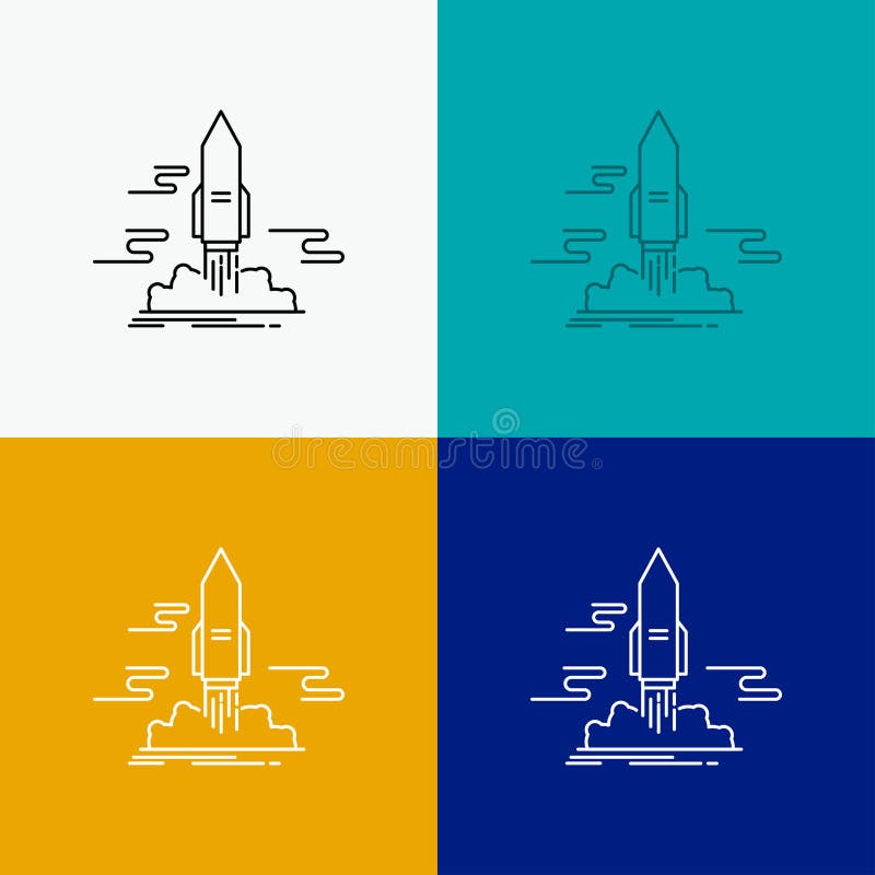 Launch, Publish, App, Shuttle, Space Icon Over Various Background. Line ...