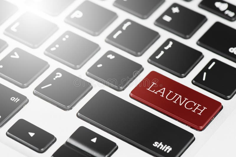 "LAUNCH" Red Button Keyboard on Laptop Computer for Business and ...