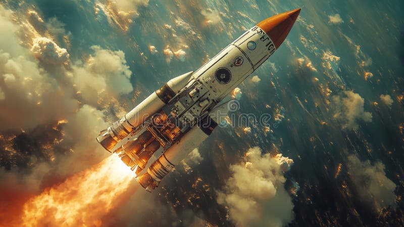 Launch of a Rocket Booster Igniting into Space, Showcasing Propulsion ...