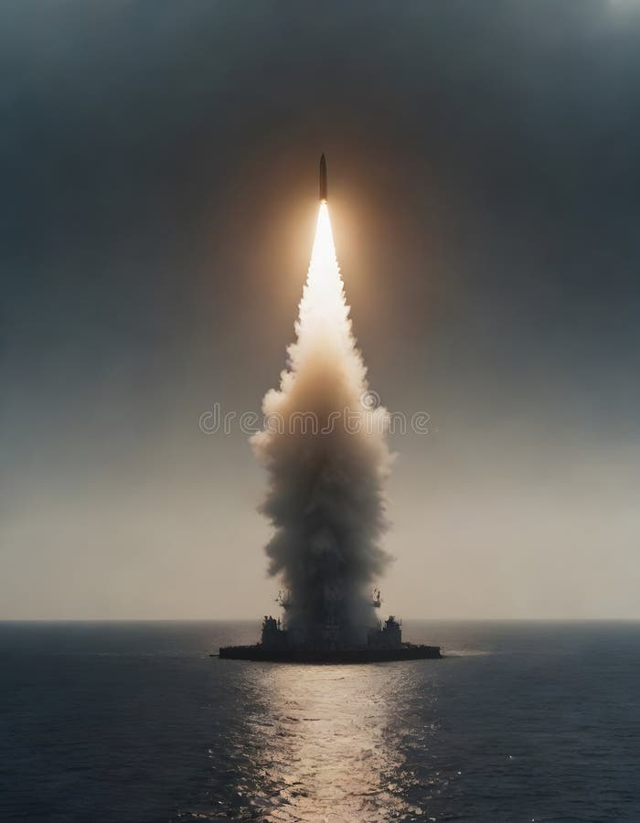 Launch of a Rocket or Missile on the Open Sea. Stock Illustration ...