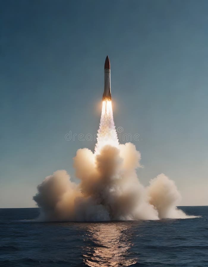Launch of a Rocket or Missile on the Open Sea. Stock Illustration ...