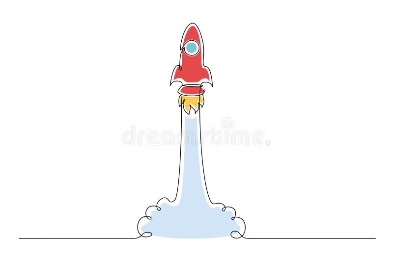 Launch Rocket Space Ship in One Continuous Line Drawing. Startup ...