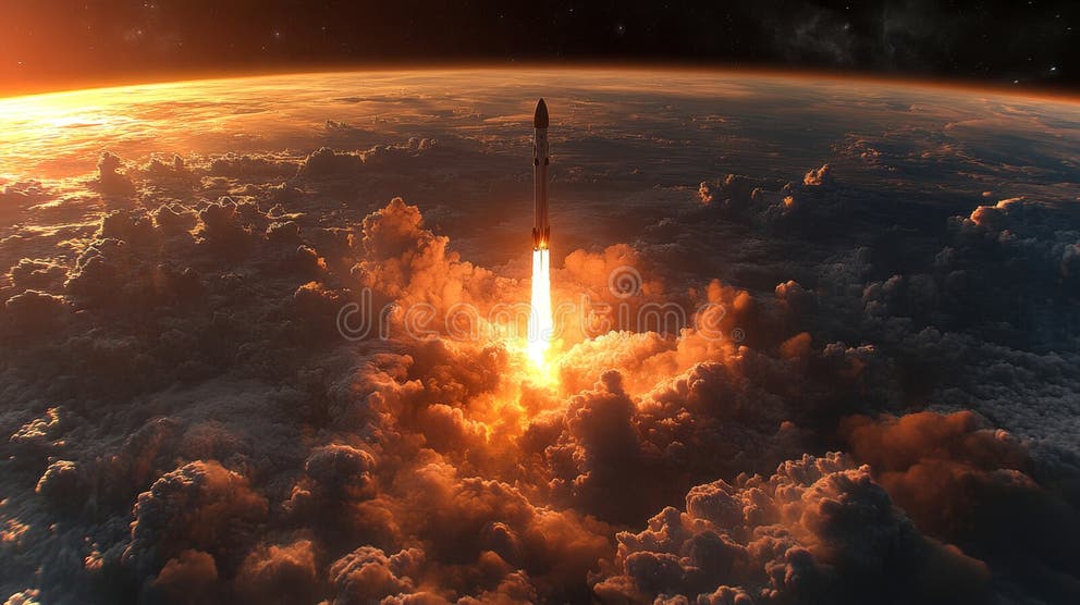 Launch of a Rocket into Space, Showcasing Propulsion and ...