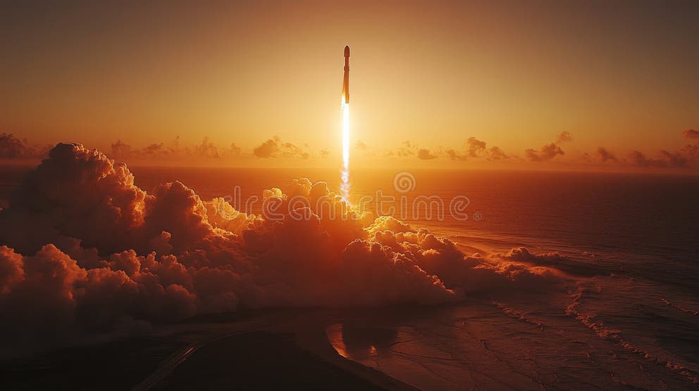 Launch of a Rocket during Sunset Over the Ocean Showcasing the ...