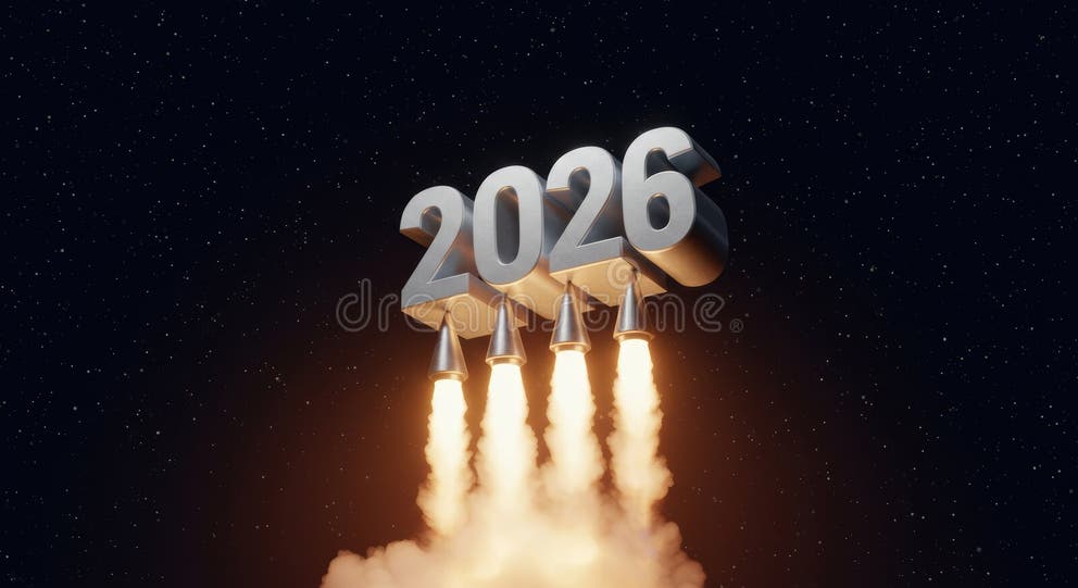 Launch of 2026 Rocket Text Against Starry Sky for Future Innovation ...