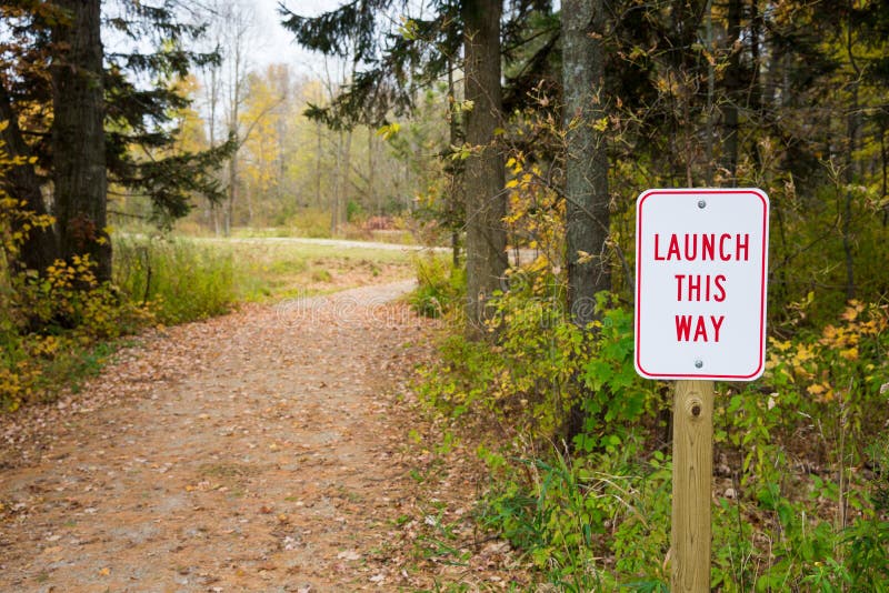 Launch Sign Next To Winding Path Stock Image - Image of post, pathway ...