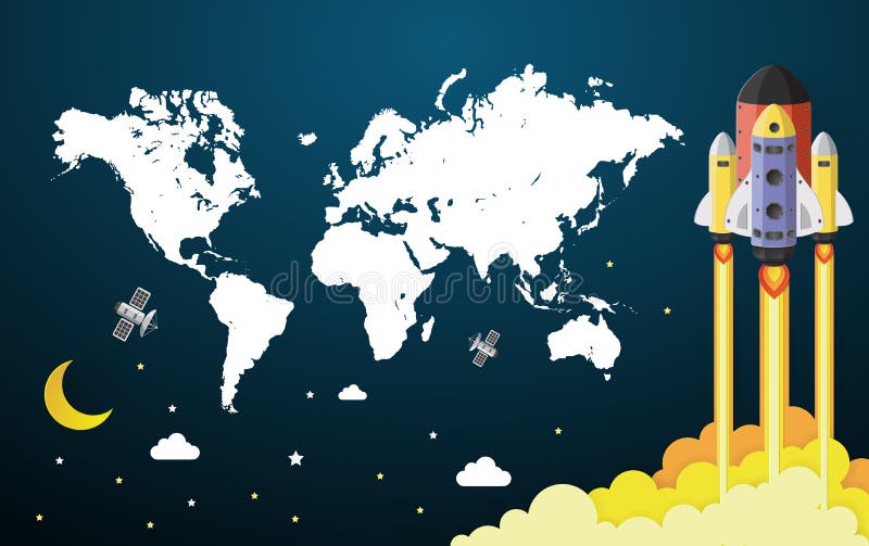 Launch Space Rocket Concept and Map Stock Vector - Illustration of ...