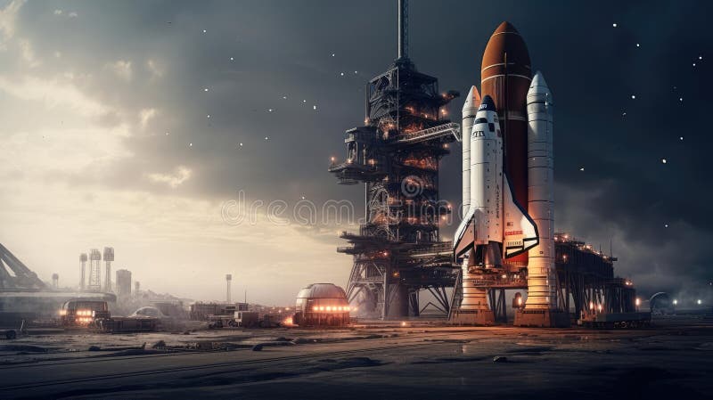 Launch of a Space Rocket from a Launcher Stock Illustration - Illustration of boosters, light ...