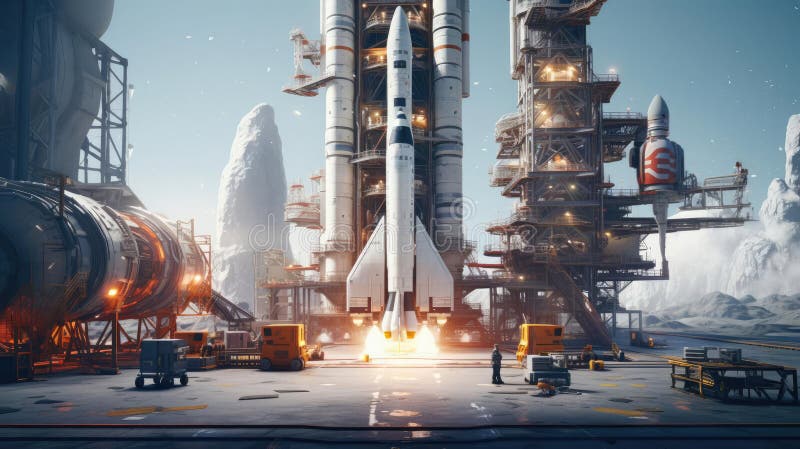 Launch of a Space Rocket from a Launcher Stock Photo - Image of ship ...
