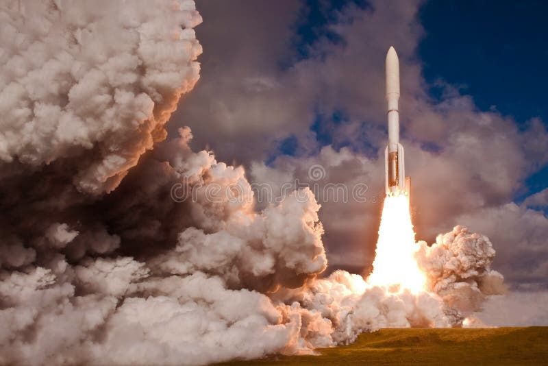 The Launch of the Space Shuttle. with Fire and Smoke Stock Image ...