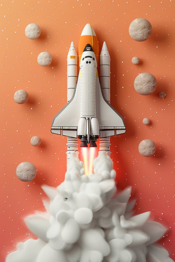 Launch of a Space Shuttle with Rocket Boosters and Planetary Background ...