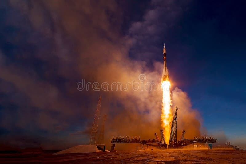 The Launch of the Space Shuttle into Space, with Smoke and Fire ...