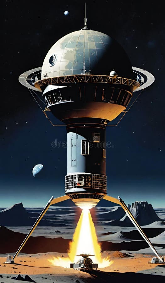 Launch of the Space Station Luna 1 Stock Illustration - Illustration of ...